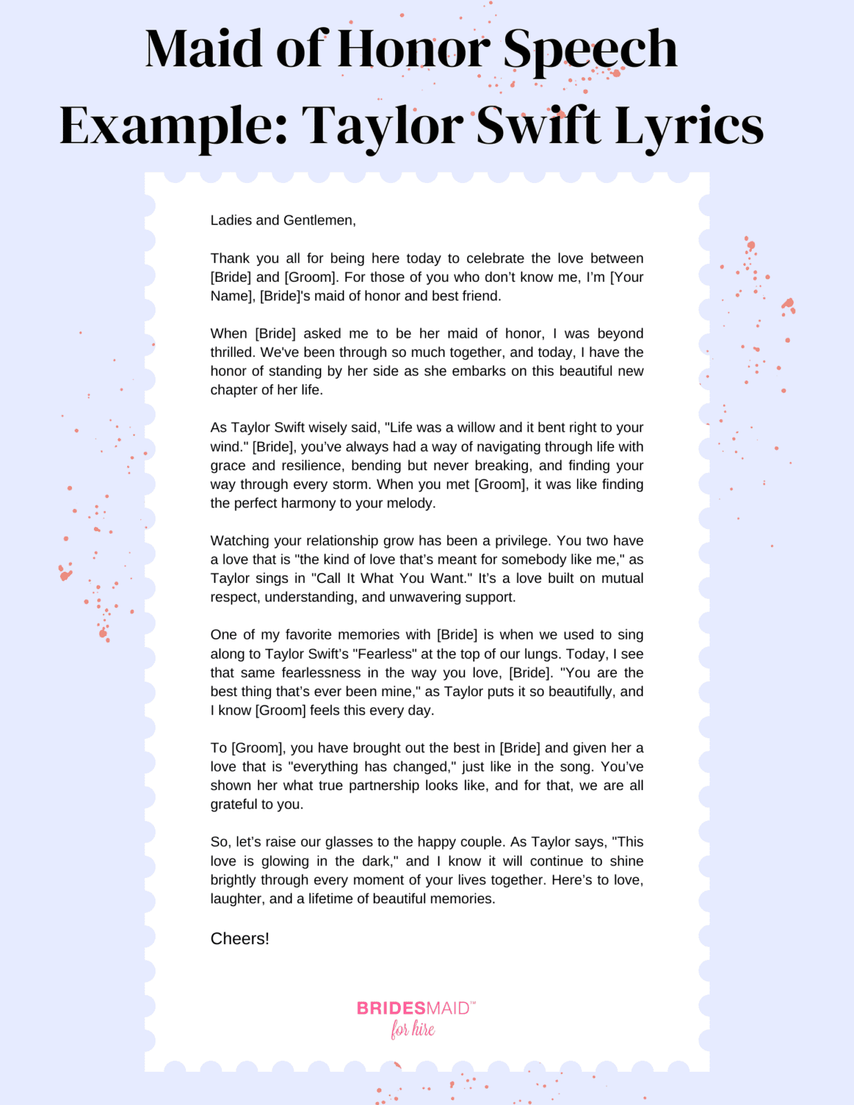 Infusing Taylor Swift's Lyrics into Your Maid of Honor Speech ...