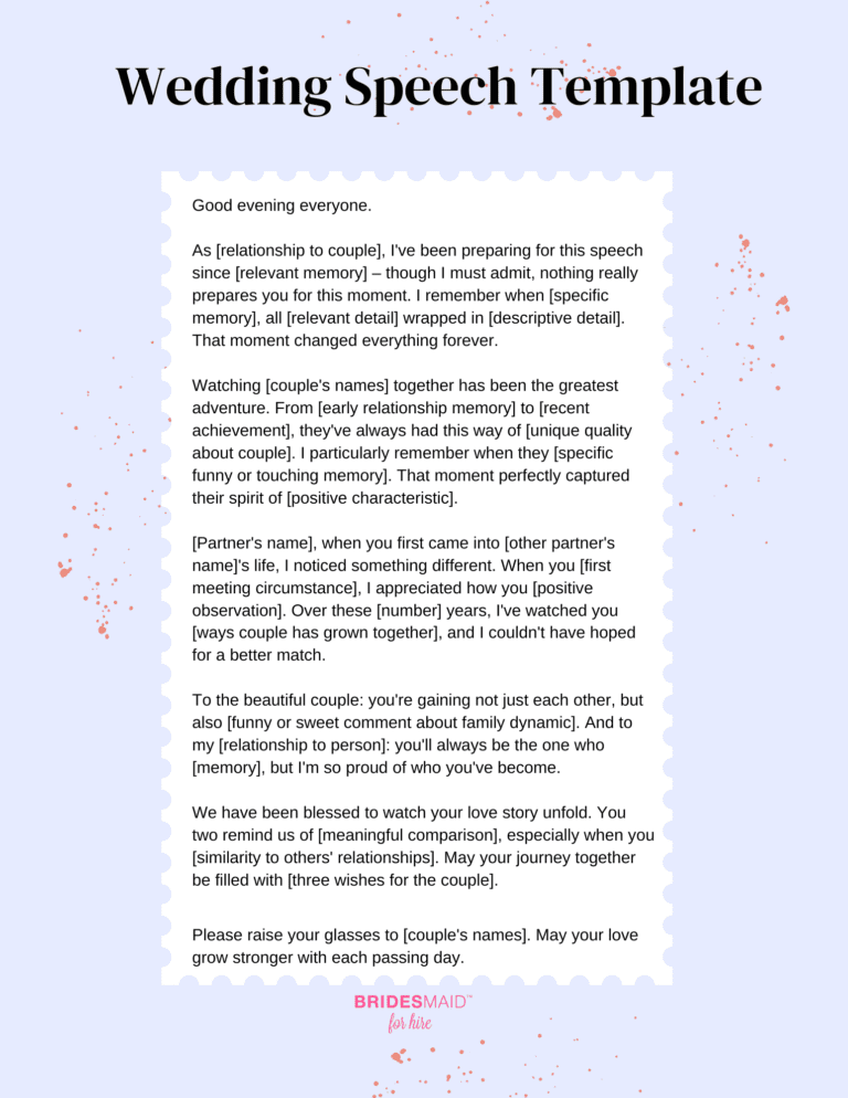 5 Wedding Speech Templates - Bridesmaid For Hire