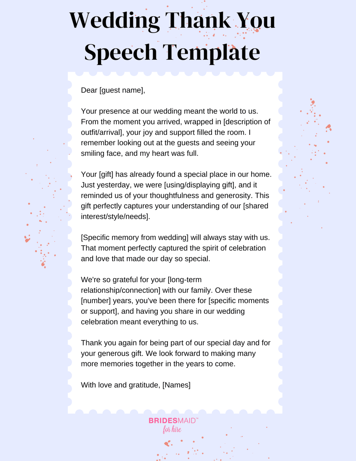 5 Wedding Thank You Speech Templates - Bridesmaid For Hire